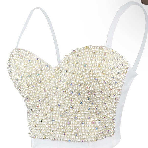 Dresses | Sexy Pearls Beaded Rhinestone Bustier Crop Top Push Up Corset Top | Poshmark